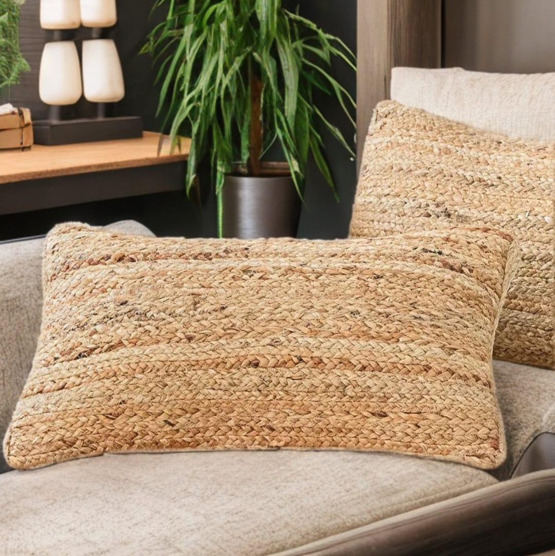 Seagrass and Raffia Jute Braided Pillow Cover, Handmade Braided Natural ...