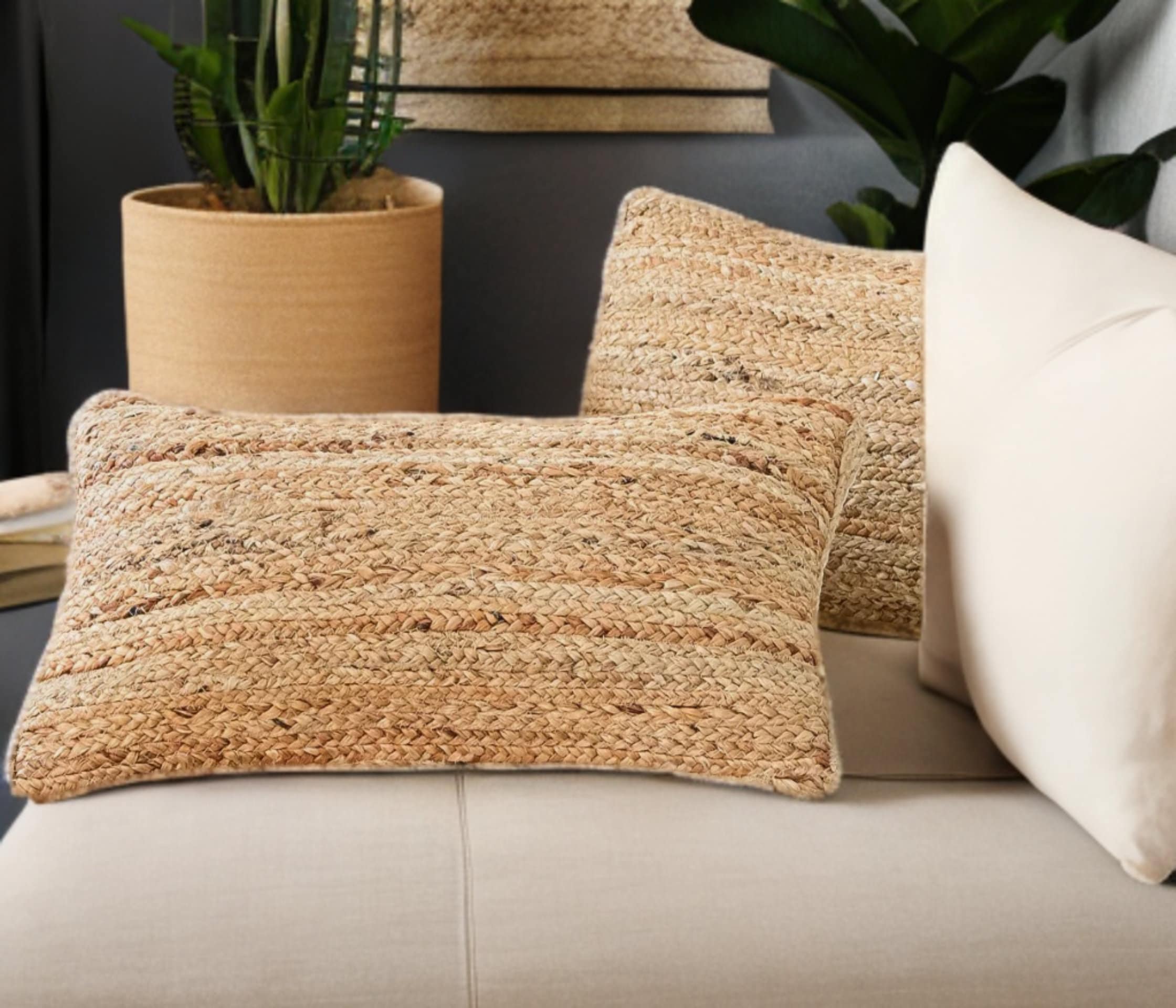 Seagrass and Raffia Jute Braided Pillow Cover, Handmade Braided Natural ...