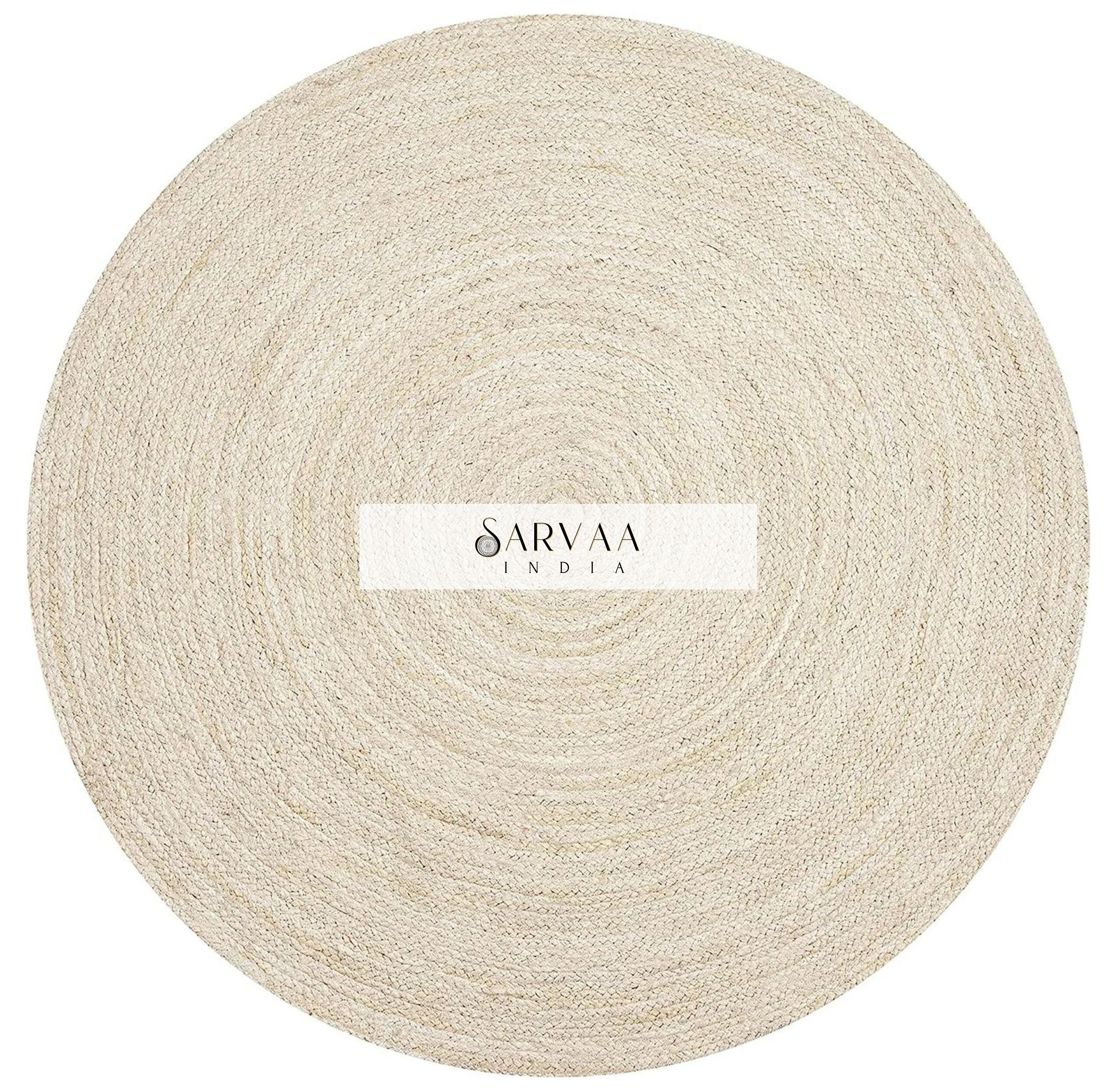 White Hand Woven Round Indian Rug, Custom Size Bohemian Round Rug ...