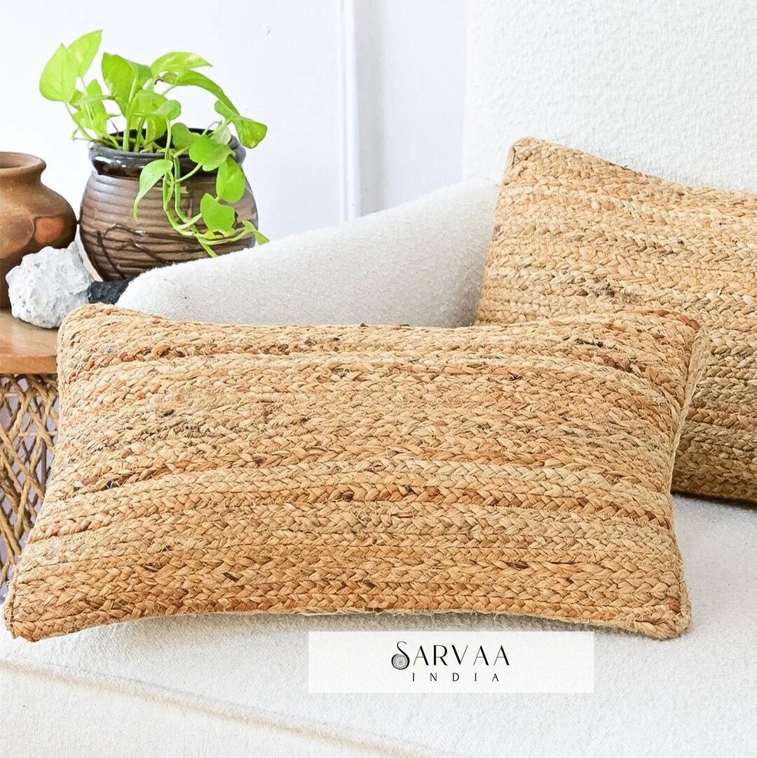 Seagrass and Raffia Jute Braided Pillow Cover, Handmade Braided Natural ...