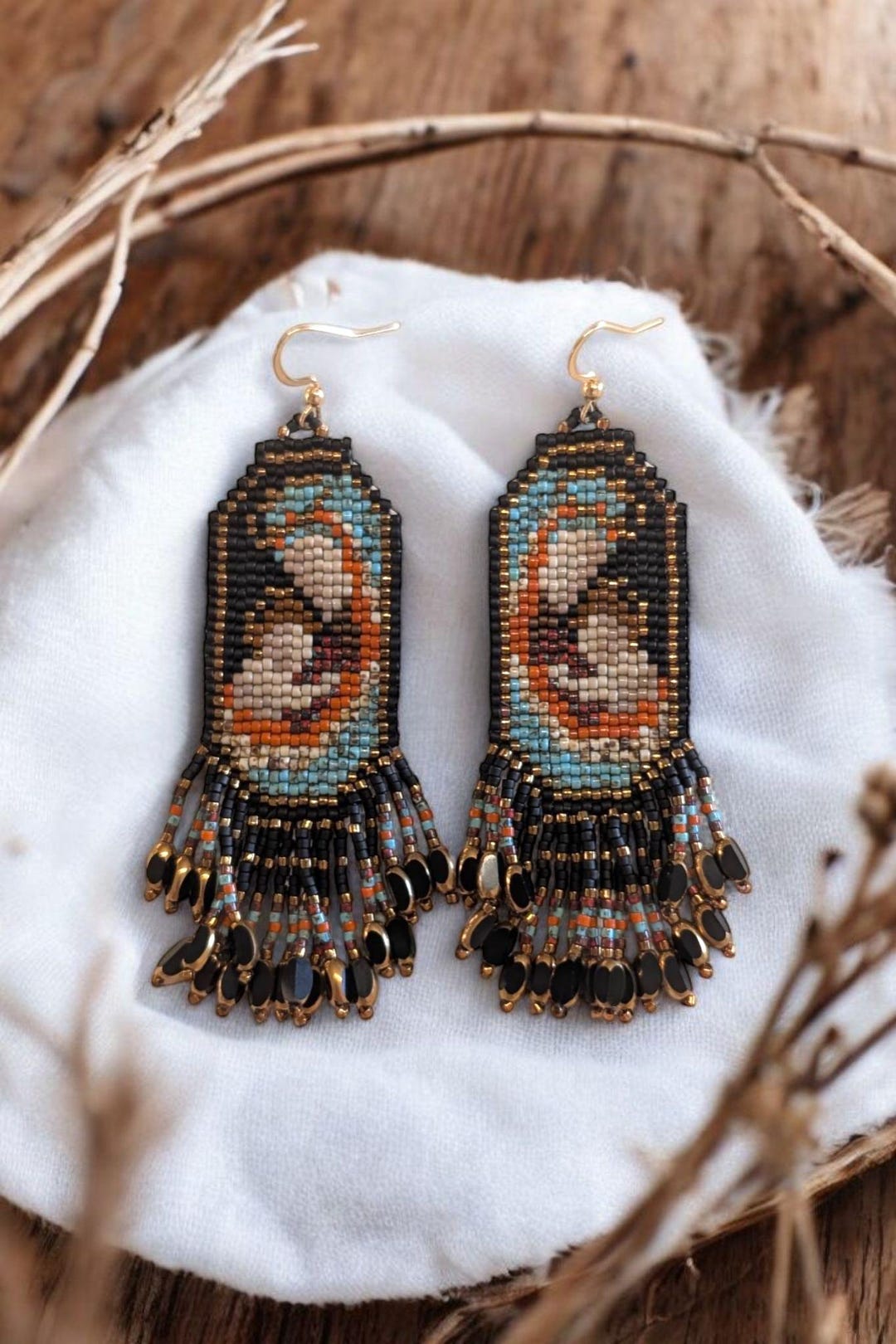 Handmade Christmas Madonna and Child Beaded Fringe Earrings: Faith ...