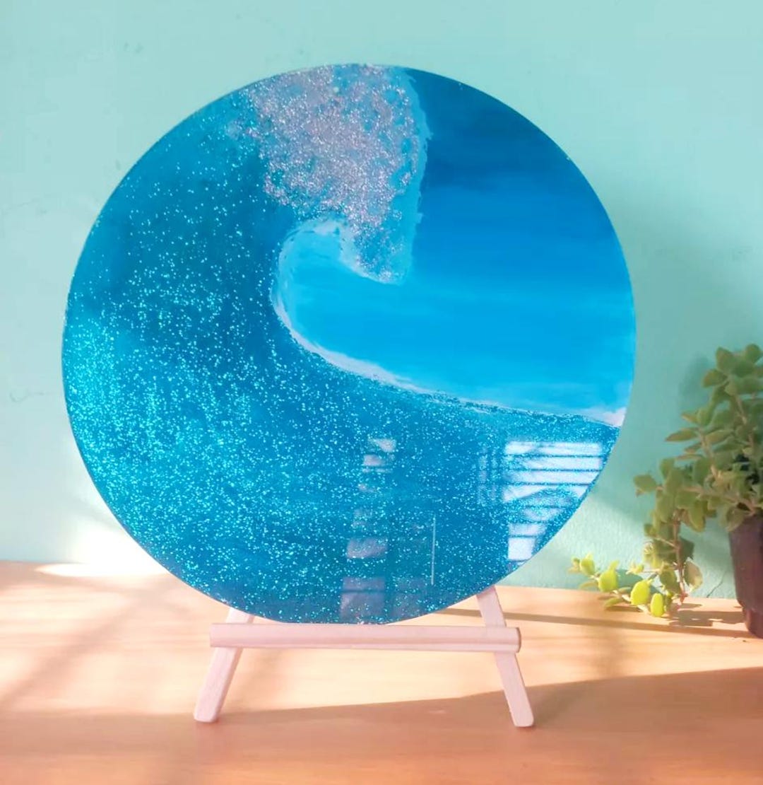 Unique Round Sea Glass Painting Art, Ocean Wave Window Hanging, Sea ...