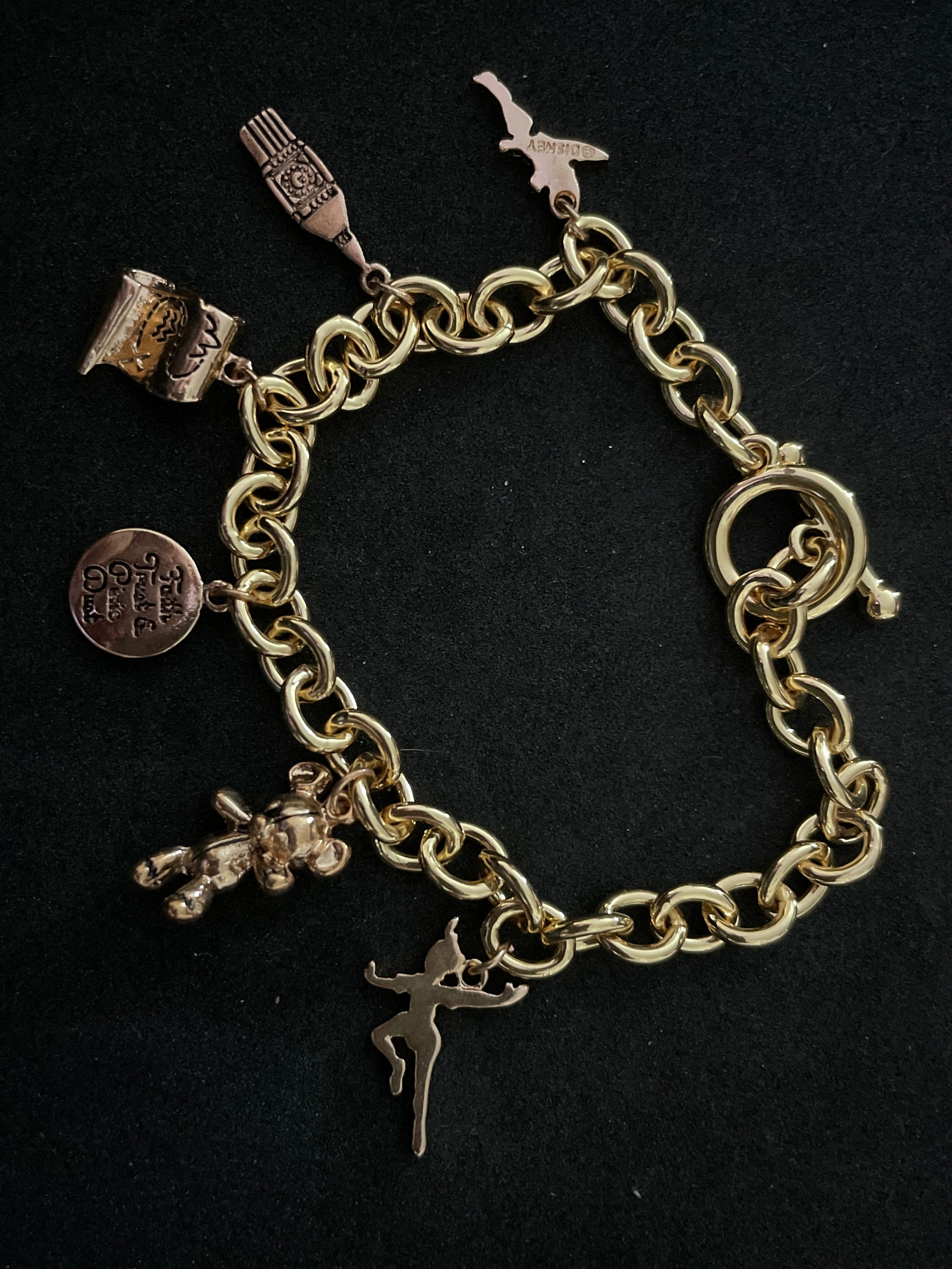 Tinkerbell and Peter Pan Gold Tone Charm Bracelet - Etsy