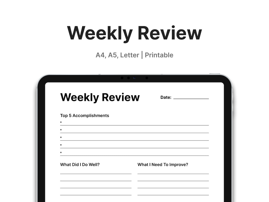 Minimalist Simple Weekly Review Printable Productivity Self - Etsy