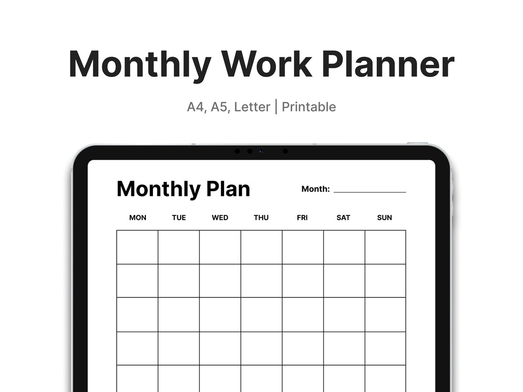 Minimalist Simple Monthly Work Planner Printable, Productivity, Self ...