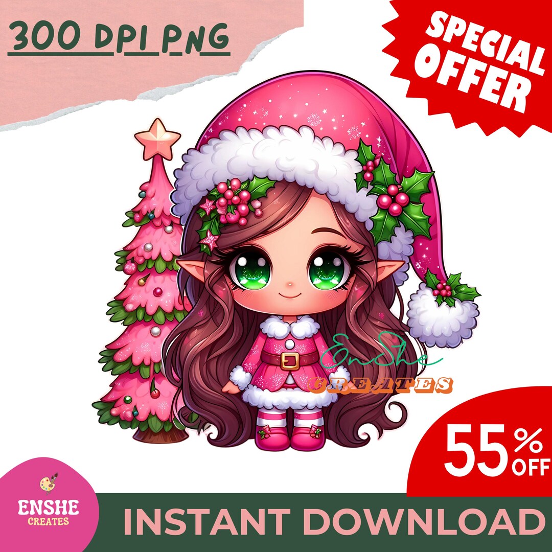 Pink Christmas Clipart: Santa Girl, Tree PNG (digital Download) - Etsy