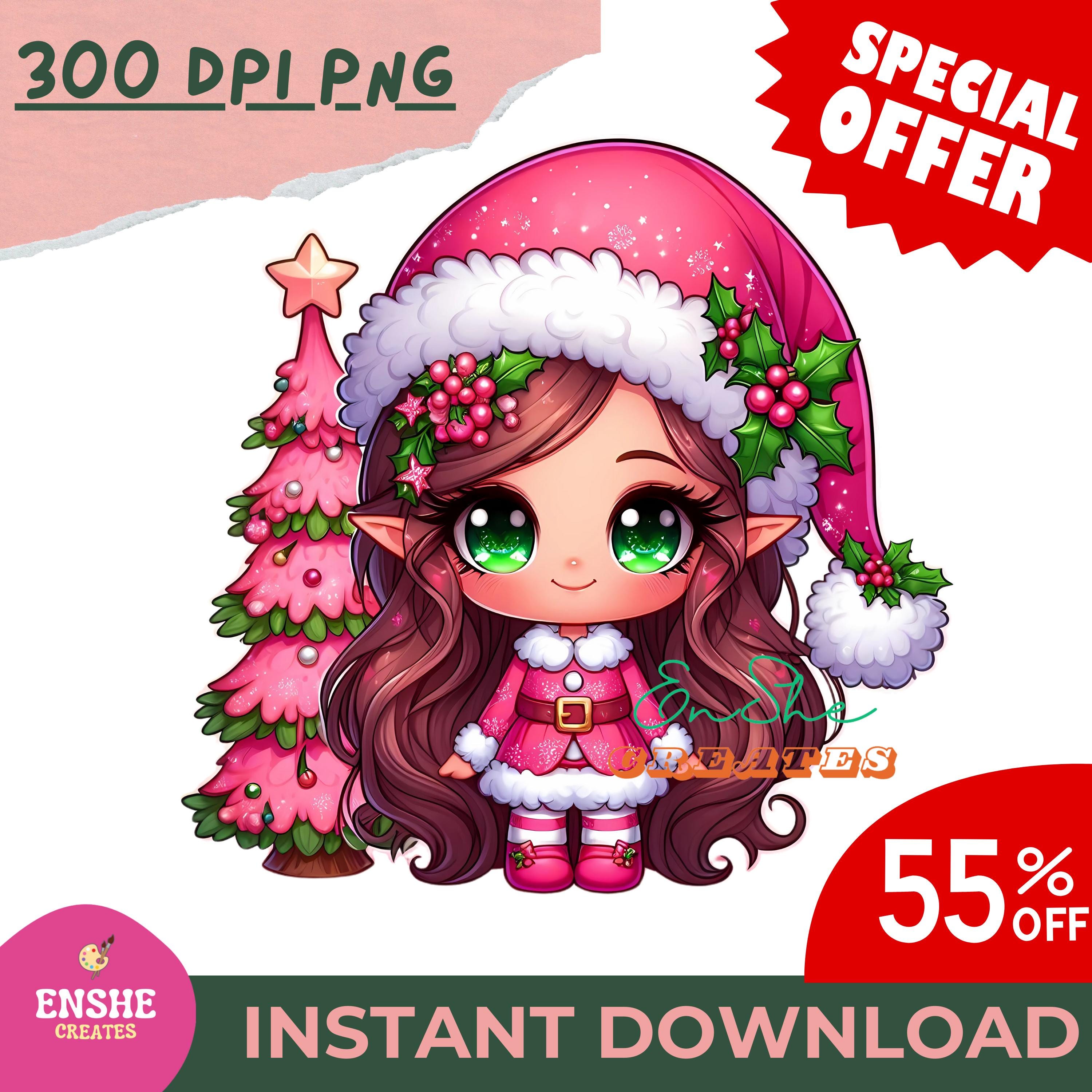 Pink Christmas Clipart: Santa Girl, Tree PNG (digital Download) - Etsy