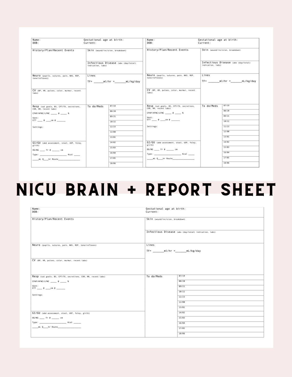 NICU Report Sheet - Etsy