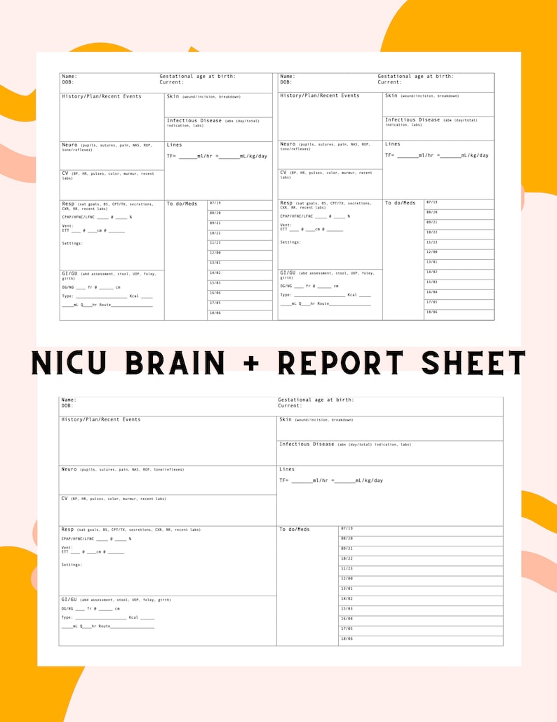 NICU Report Sheet - Etsy