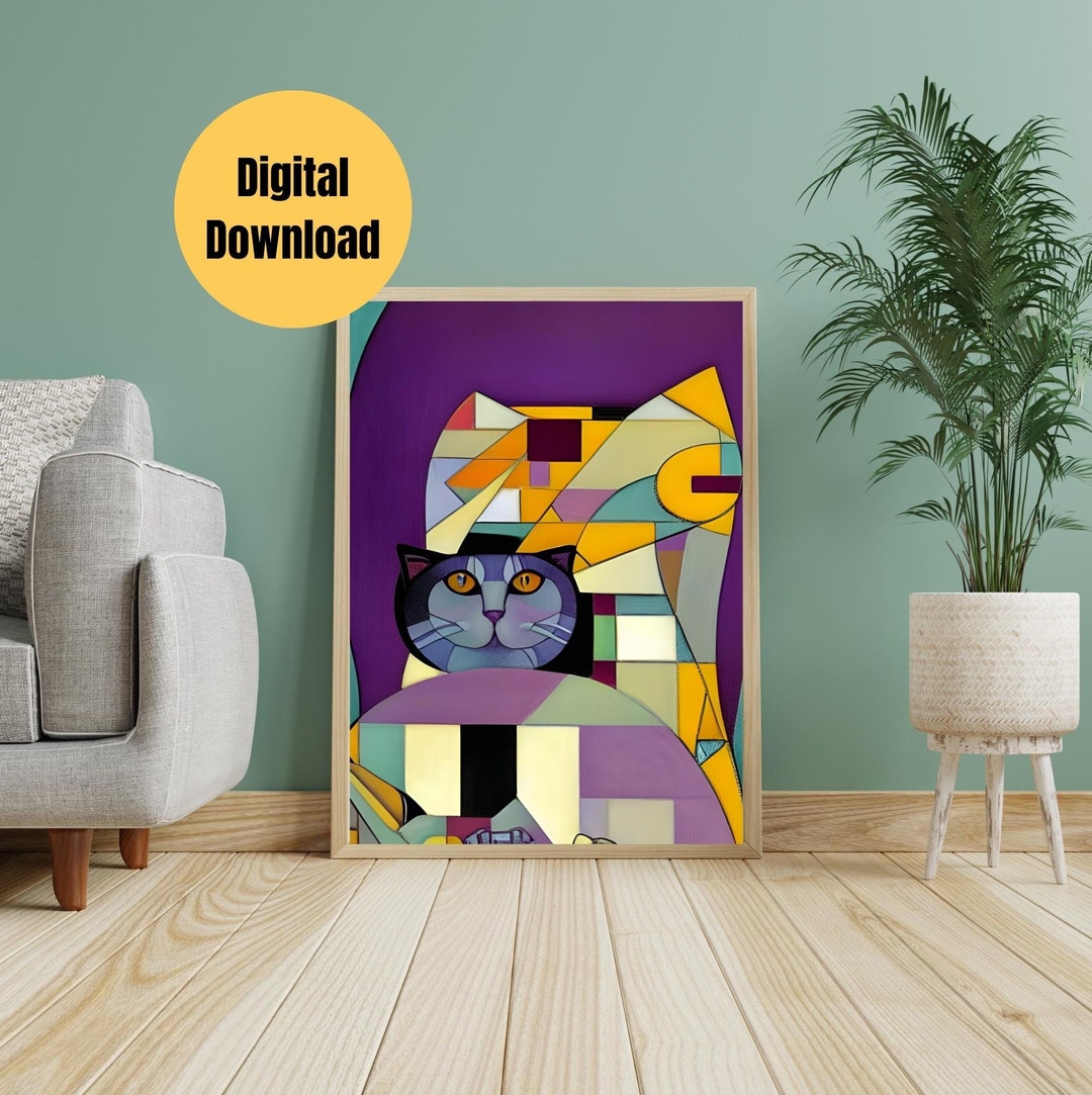 Cat Wall Art, New House Gift, Cubism Wall Art, Animal Lovers Print ...