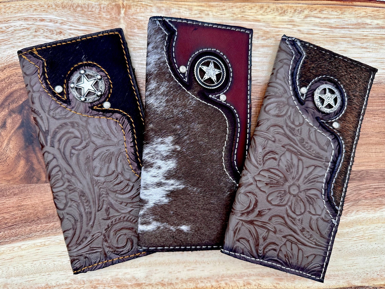 Western Wallet Tall Leather Wallet Cowhide Cowboy Wallet Western Gift ...