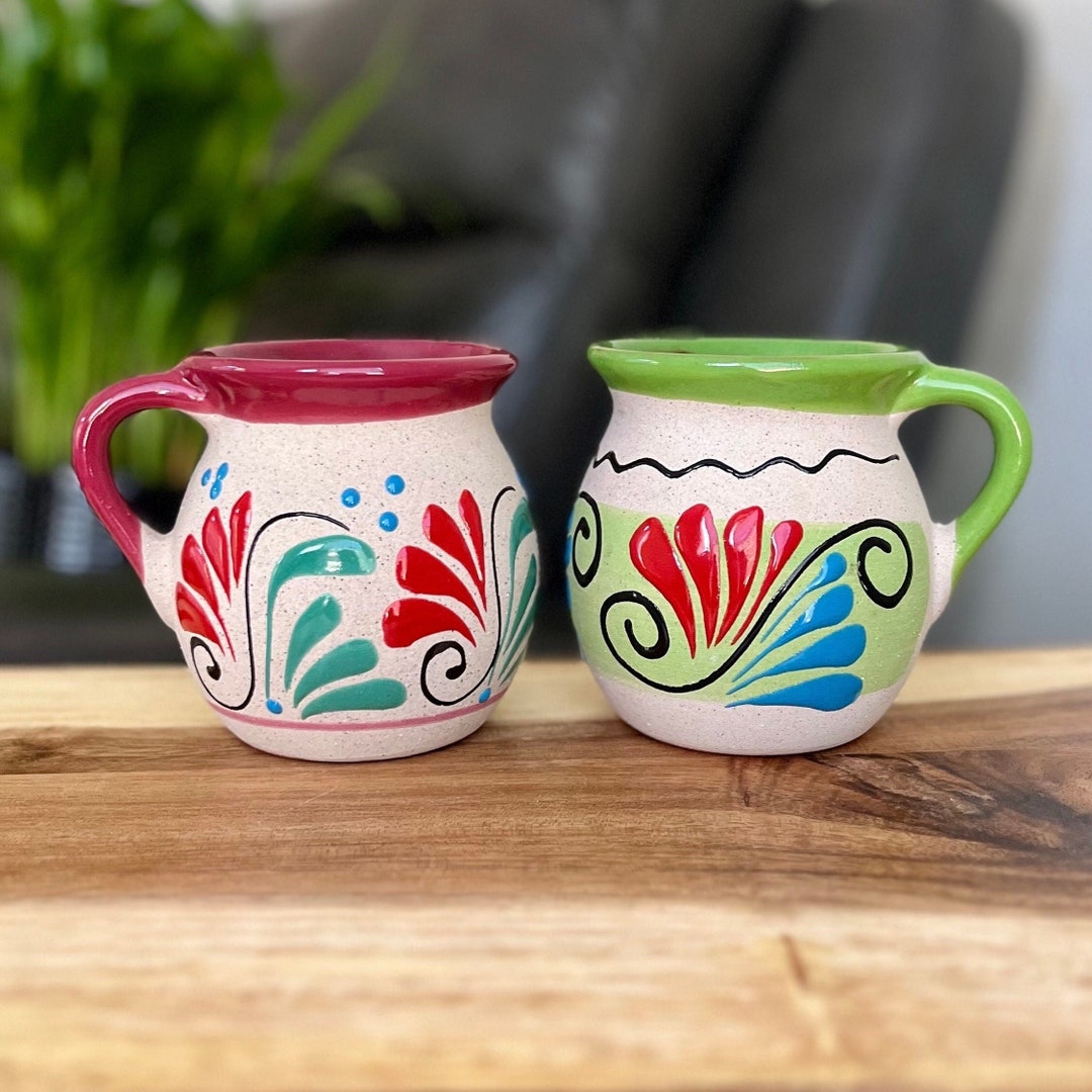 Mexican Clay Mug Hand Painted Mexican Coffee Mug Mexican Decor Green ...