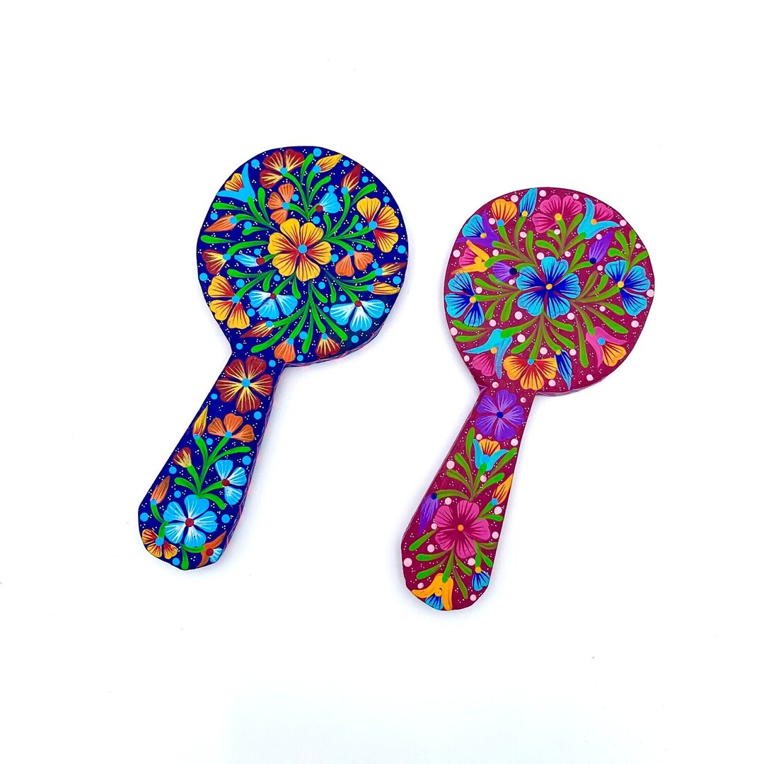 Handmade Hand Mirror Wood Mirror Handheld Mirror Floral Makeup Mirror ...