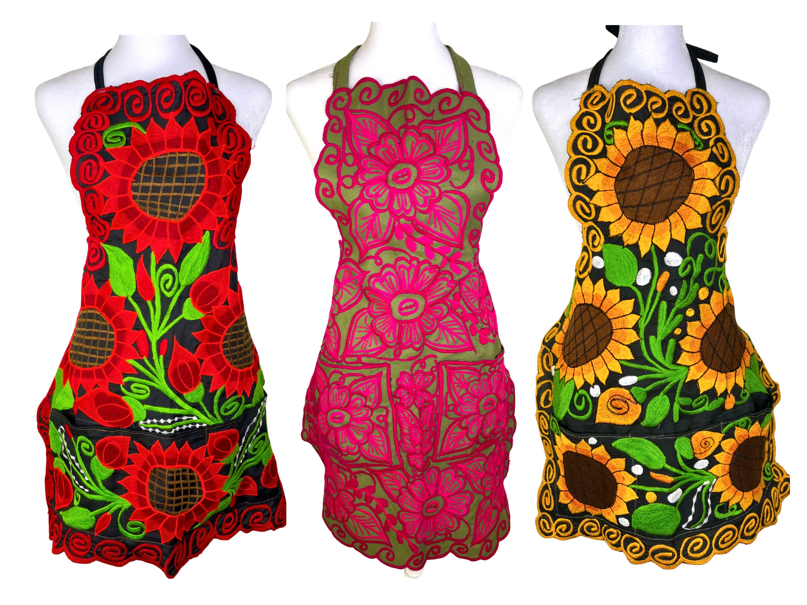 Apron Embroidered Mexican Floral Apron Cooking Apron Handmade Sunflower ...