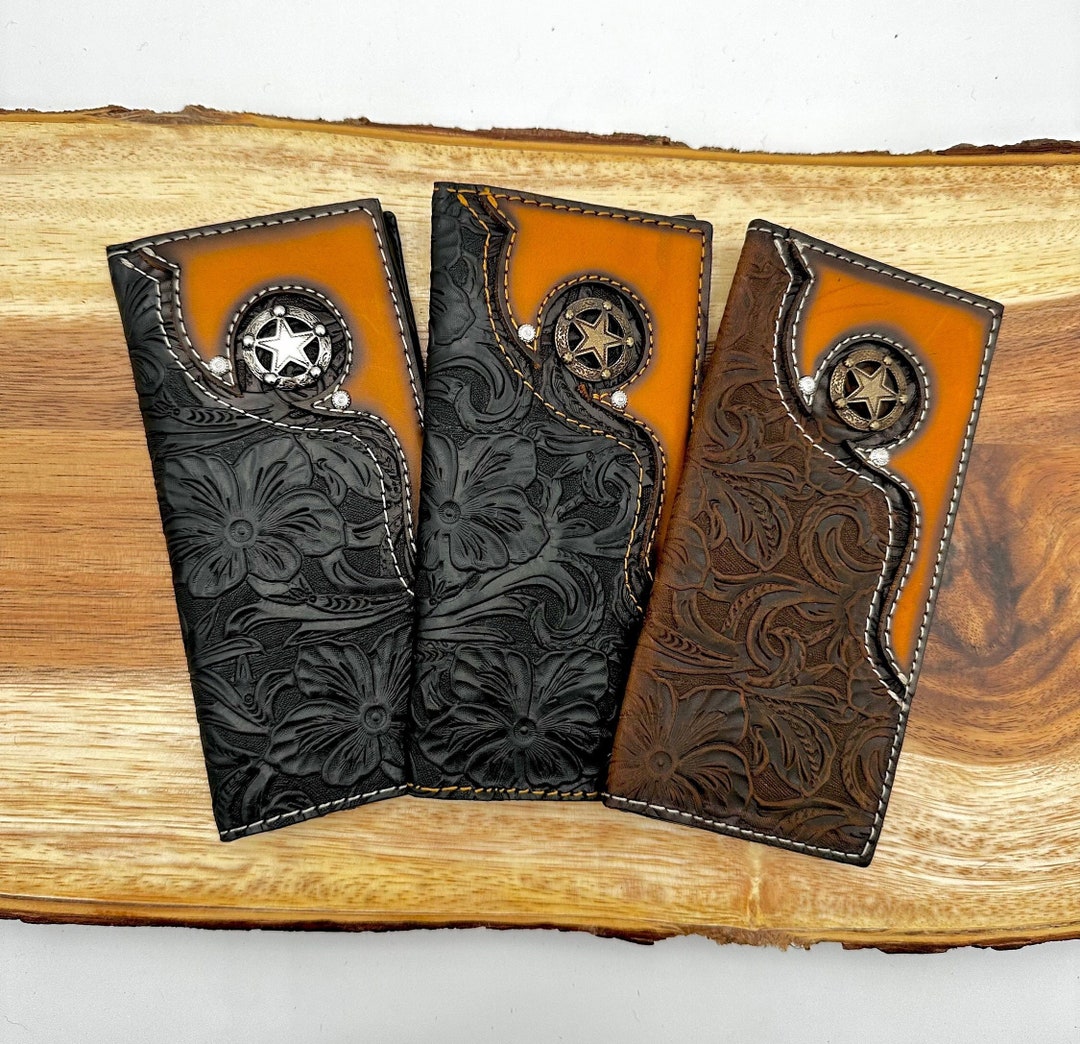 Western Wallet Tall Leather Wallet Cowhide Wallet Western Cowboy Wallet ...