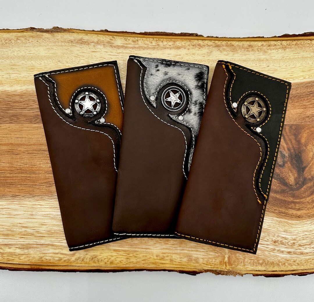 Western Wallet Tall Leather Wallet Cowhide Wallet Western Cowboy Wallet ...