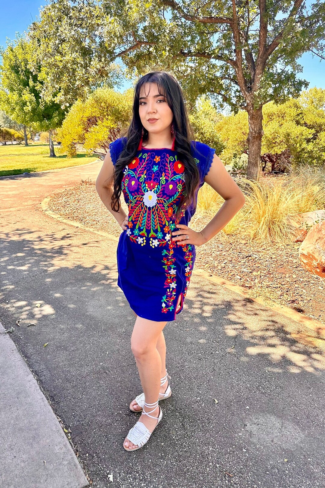 Women's Dress Short Mexican Embroidered Dress Floral Dress Mexican ...