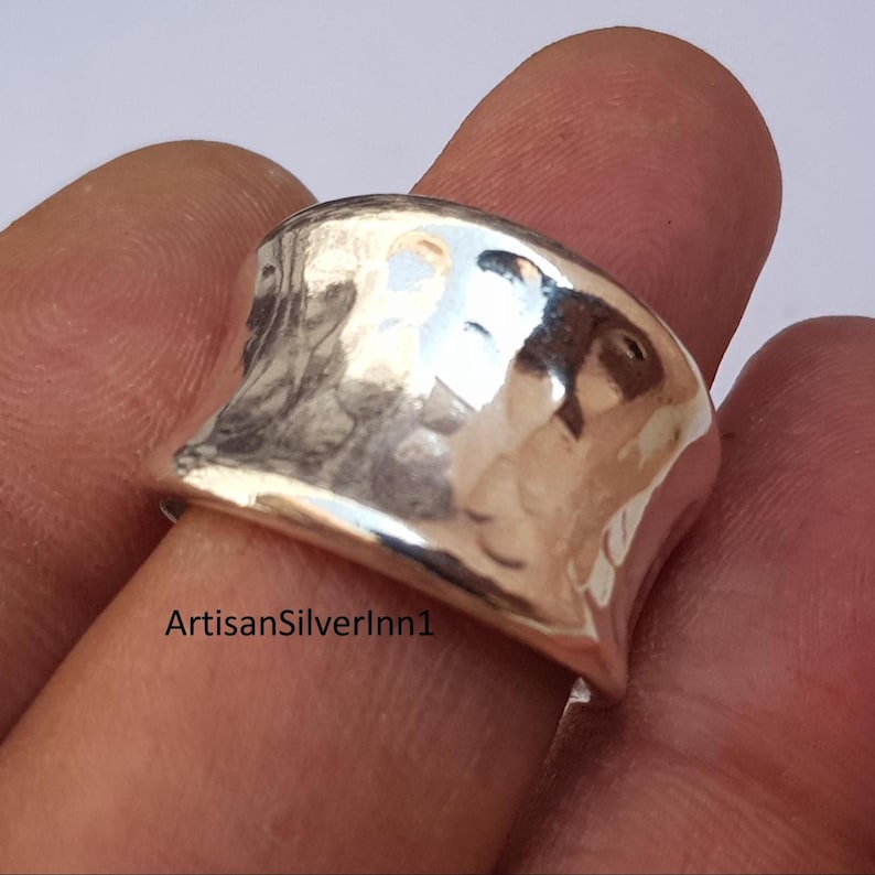 Handmade Sterling Silver Wide Band Wave Ring: Hammered Dome, Chunky ...