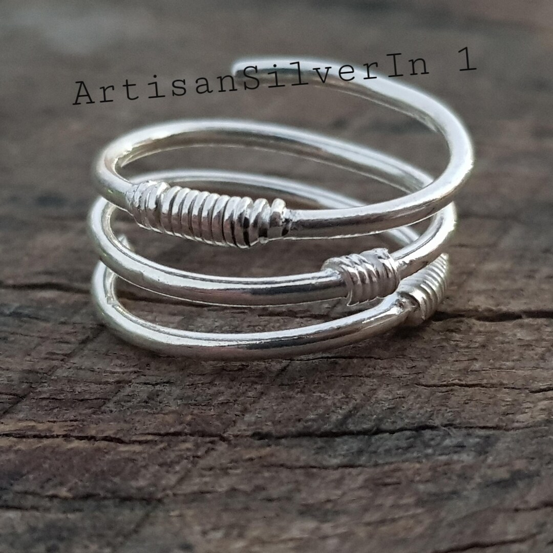 Handmade Sterling Silver Triple Band Ring: Adjustable Boho Wrap - Etsy