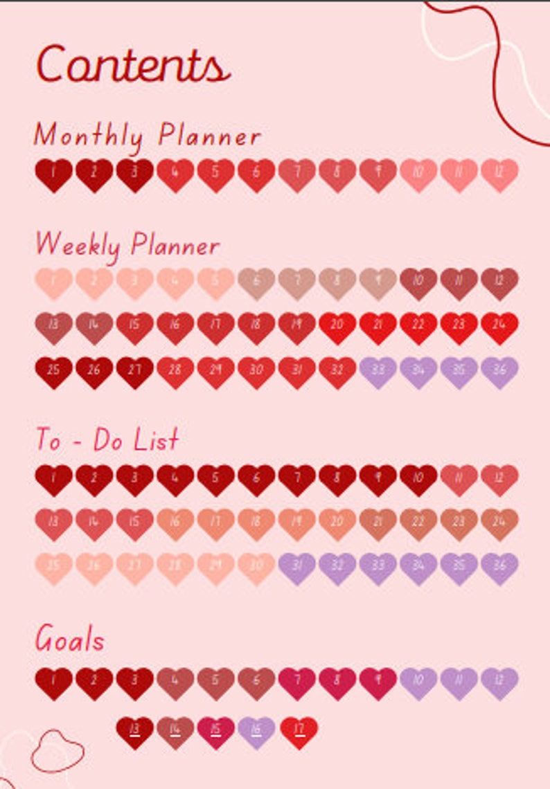Pink Red Digital Planner | Basic Planner, to - Do List , Hyperlinked ...