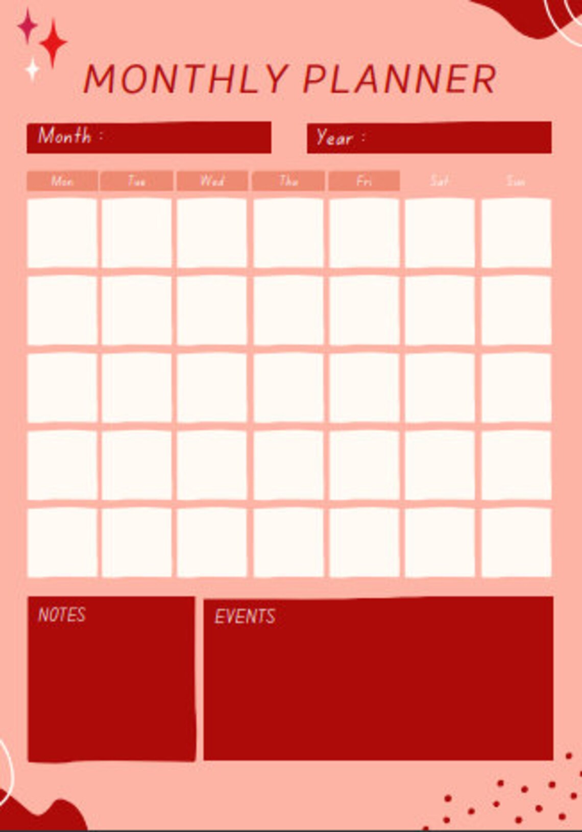 Pink Red Digital Planner Basic Planner, to Do List , Hyperlinked ...