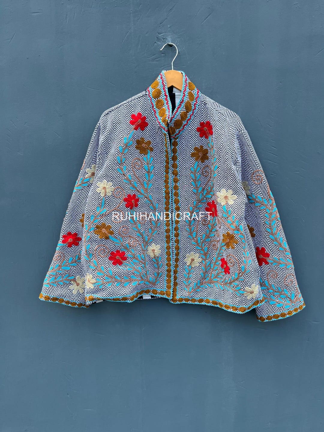Suzani Herringbone Handmade Jute Fabric Cotton Suzani Jacket Embroidery ...