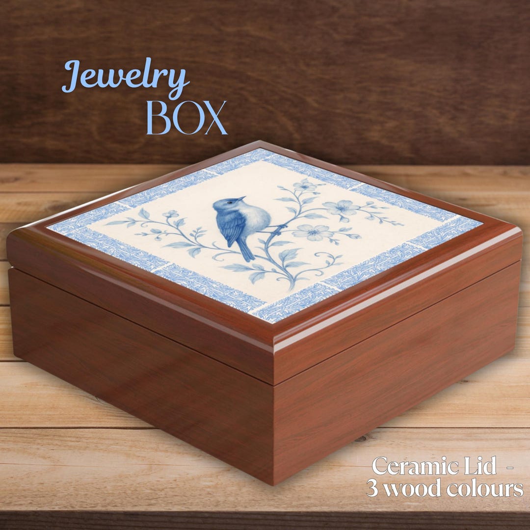 CHINOISERIE BLUEBIRD JEWELRY Box | Blue and White Bird Trinket Holder ...