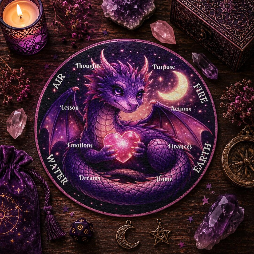 Heart Dragon Charm Casting Mat | Tarot Altar Mat | Divination Wheel - Etsy