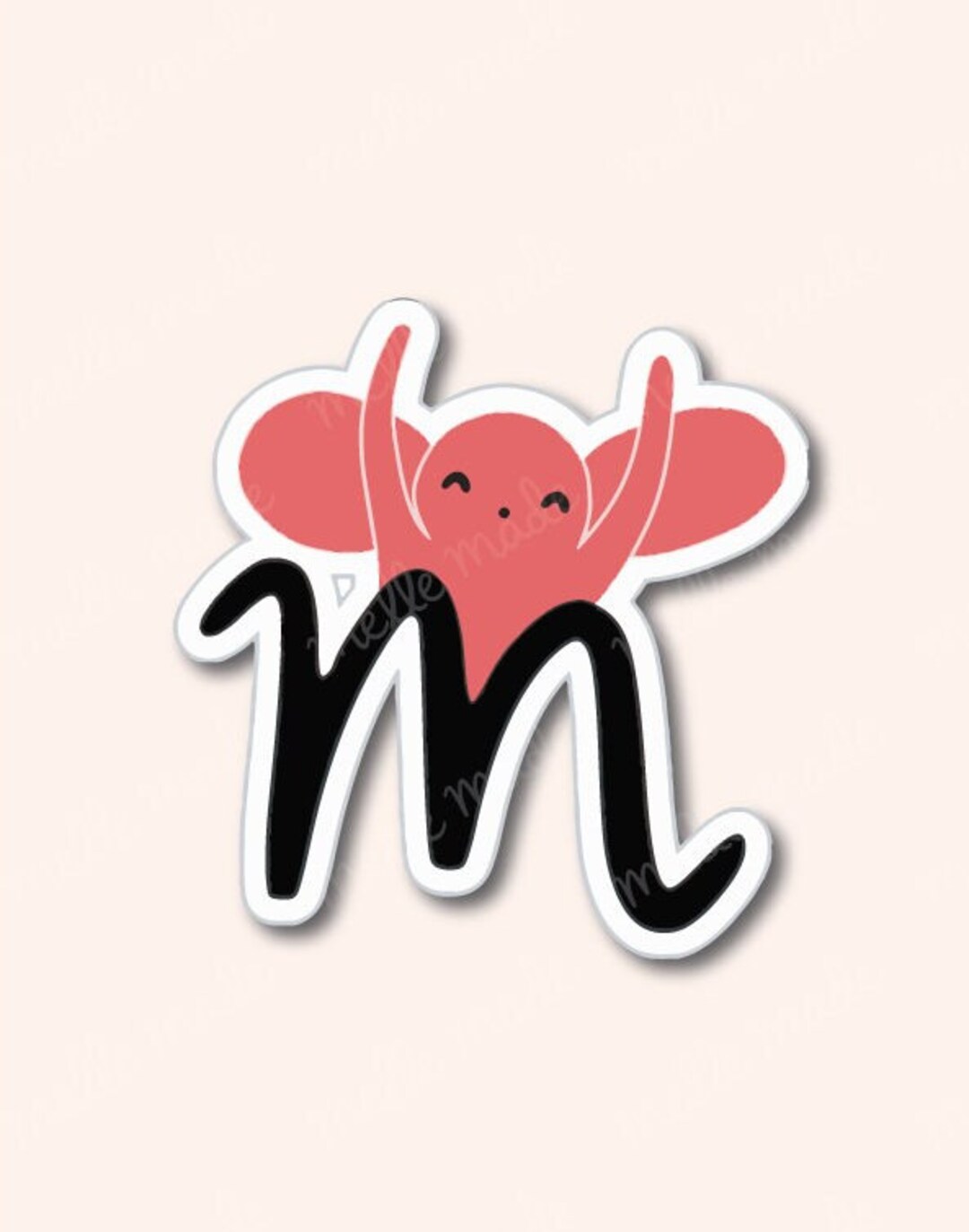 Melle Mouse Sticker, Letter M Initial Sticker - Etsy
