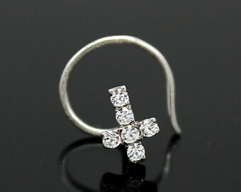 White Gold Cross Nose Stud - Etsy