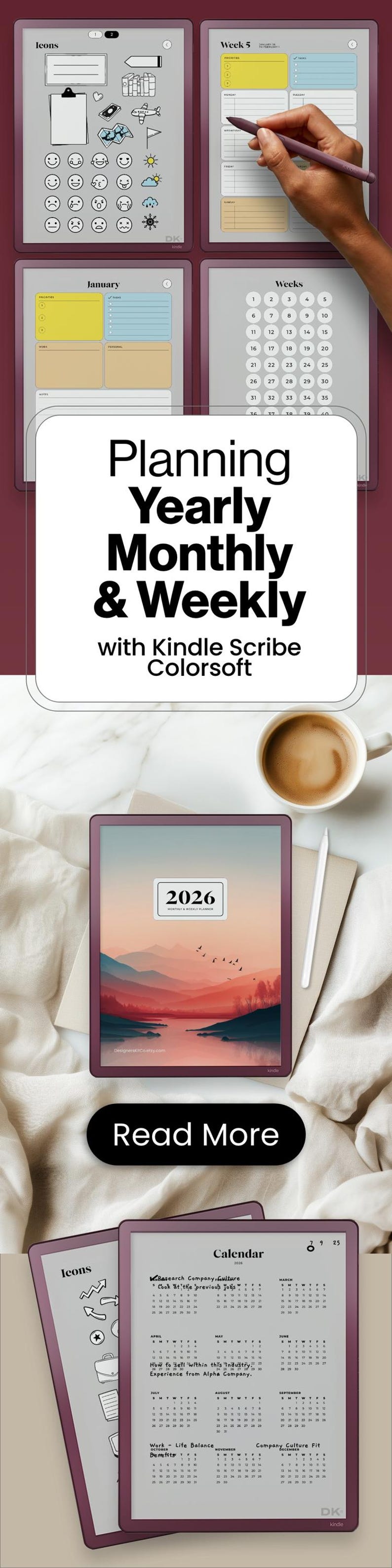 Agenda 2026 pour Kindle Scribe Colorsoft, modèle Calendrier ...