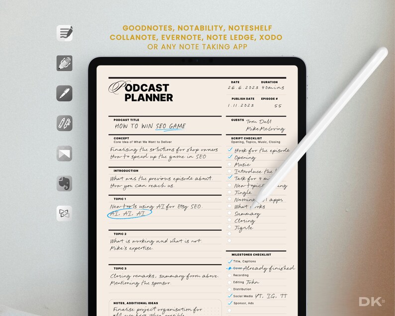 Podcast Content Plan Episode Podcast Idea Planner Printable Editorial ...