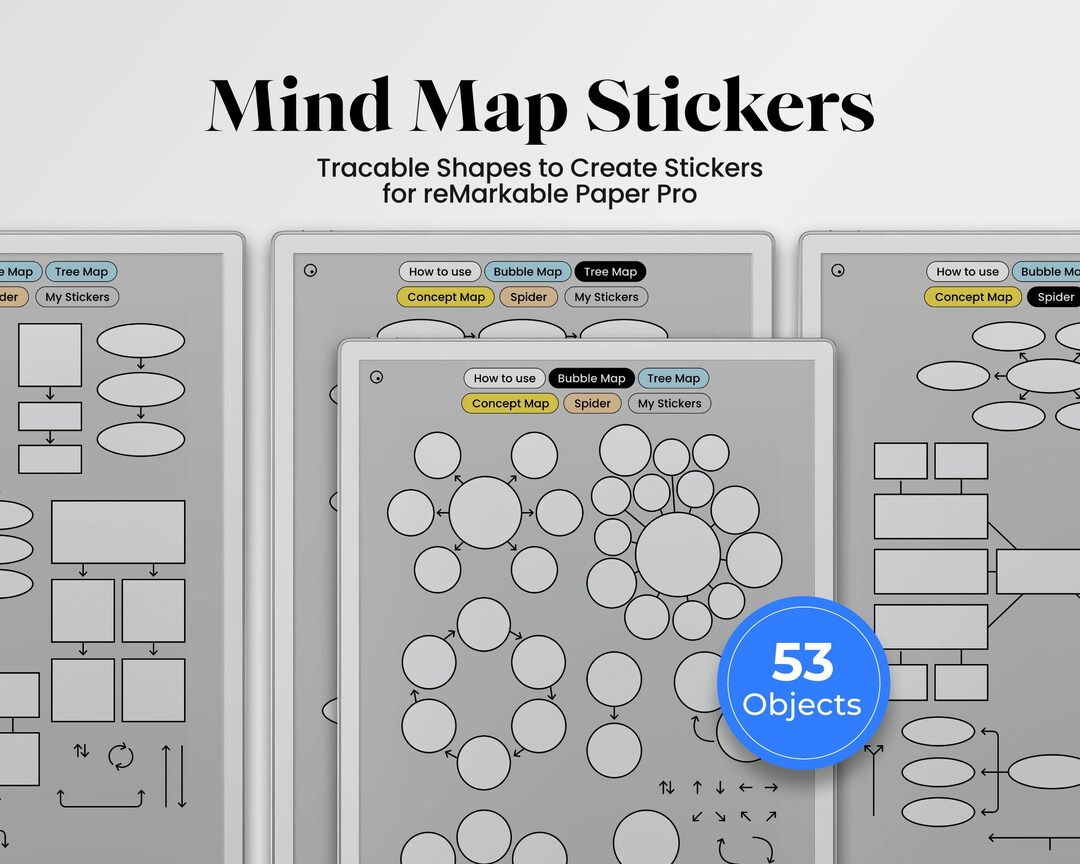 Mind Map Stickers for Remarkable Pro Template Traceable Shapes Visuals ...