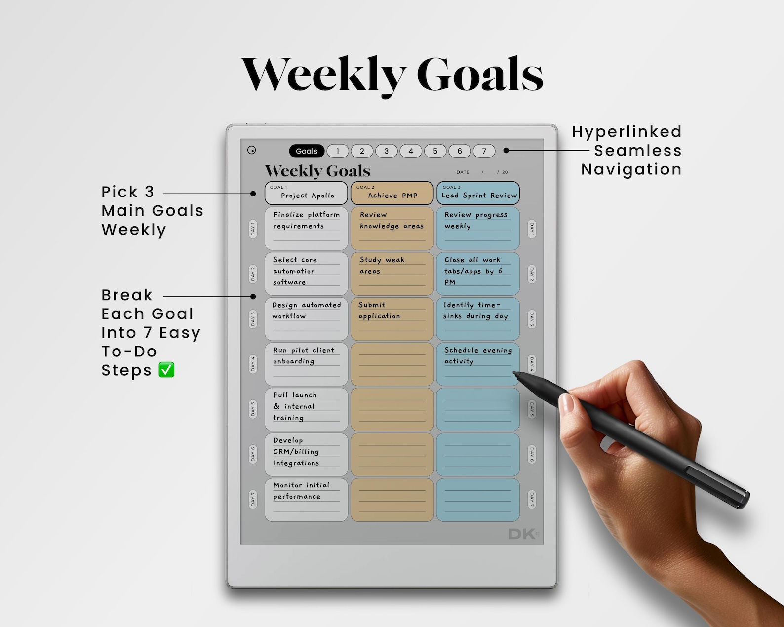 Focus Hub for Remarkable Paper Pro Template Goal Setting Planner Fits ...