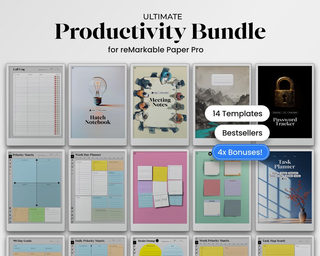 Productivity Bundle for Remarkable Paper Pro Template Set of Planner ...