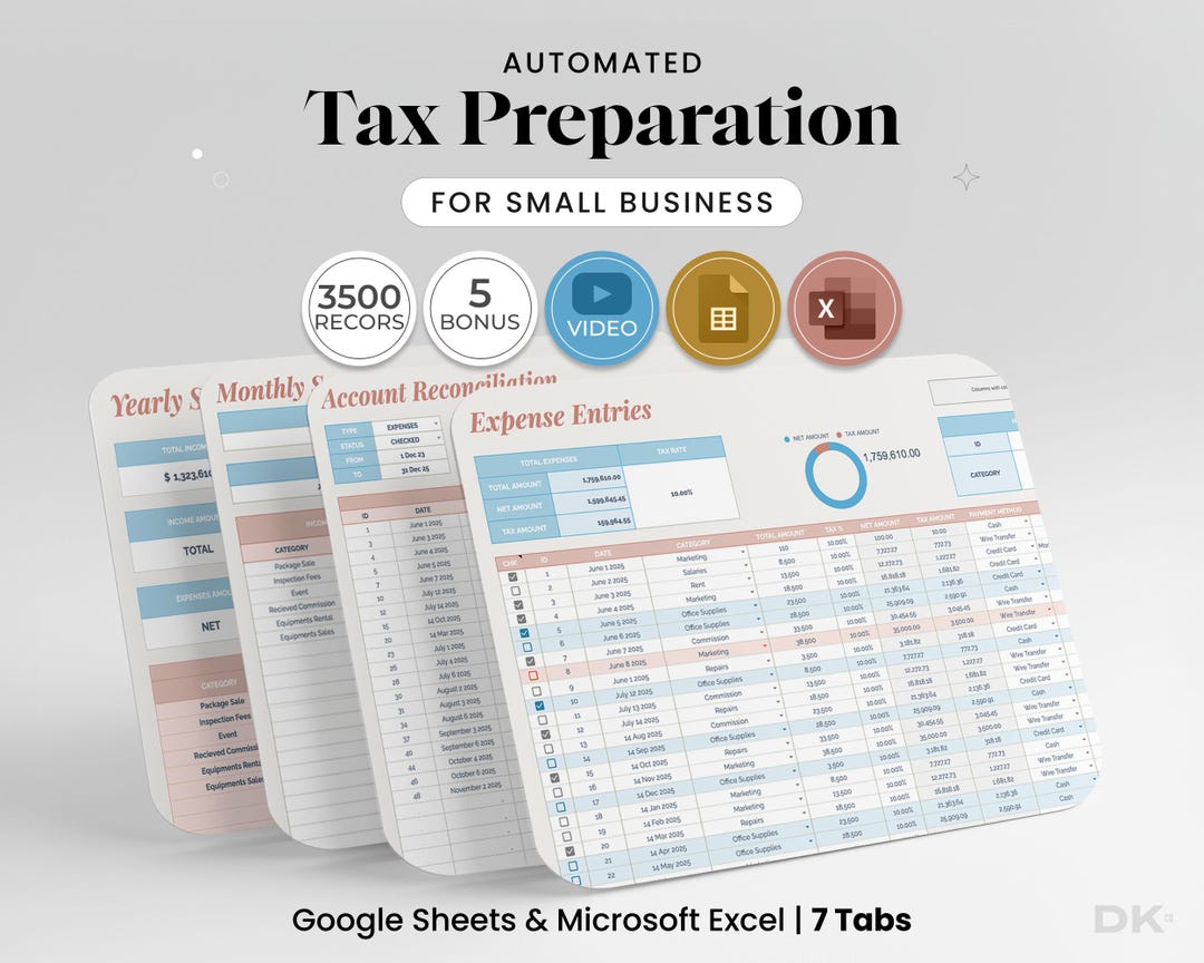 Small Business Spreadsheet Tax Preparation Digital Template Excel ...