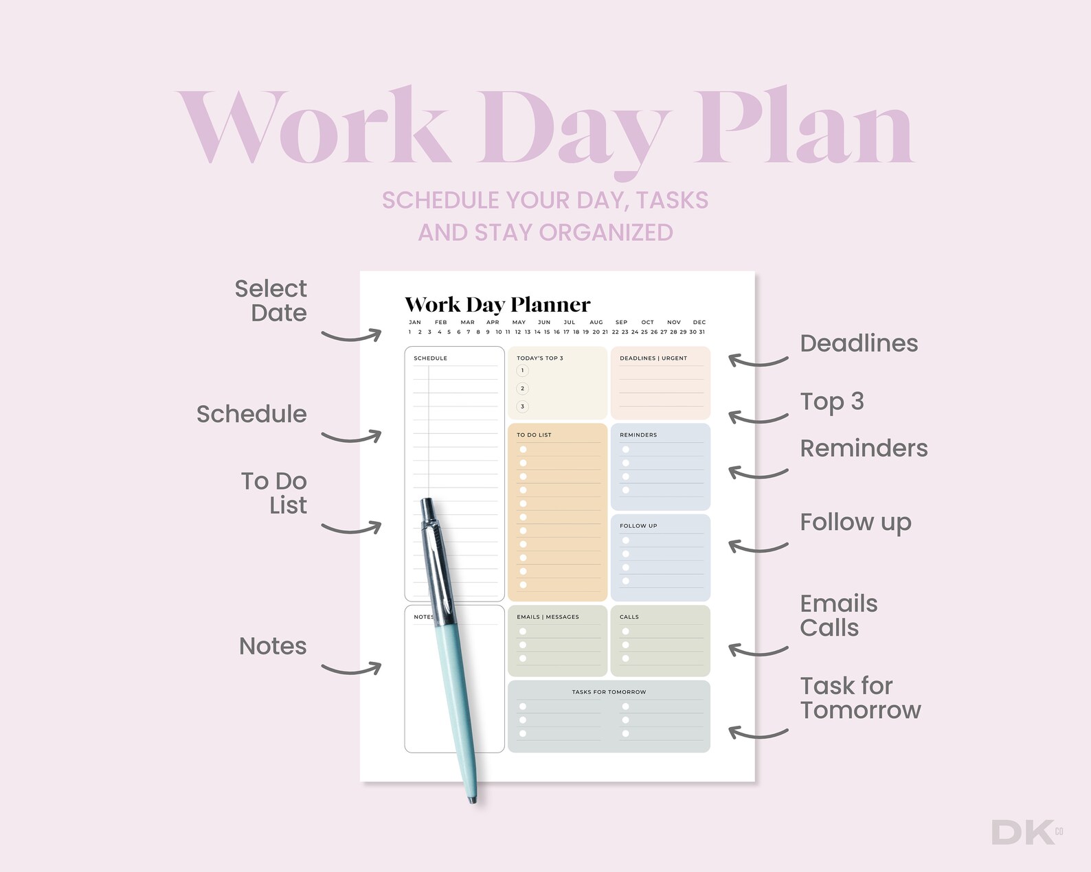 Editable Work Planner Printable Work Day Schedule Template Daily ...
