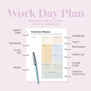 Editable Work Planner Printable Work Day Schedule Template Daily ...