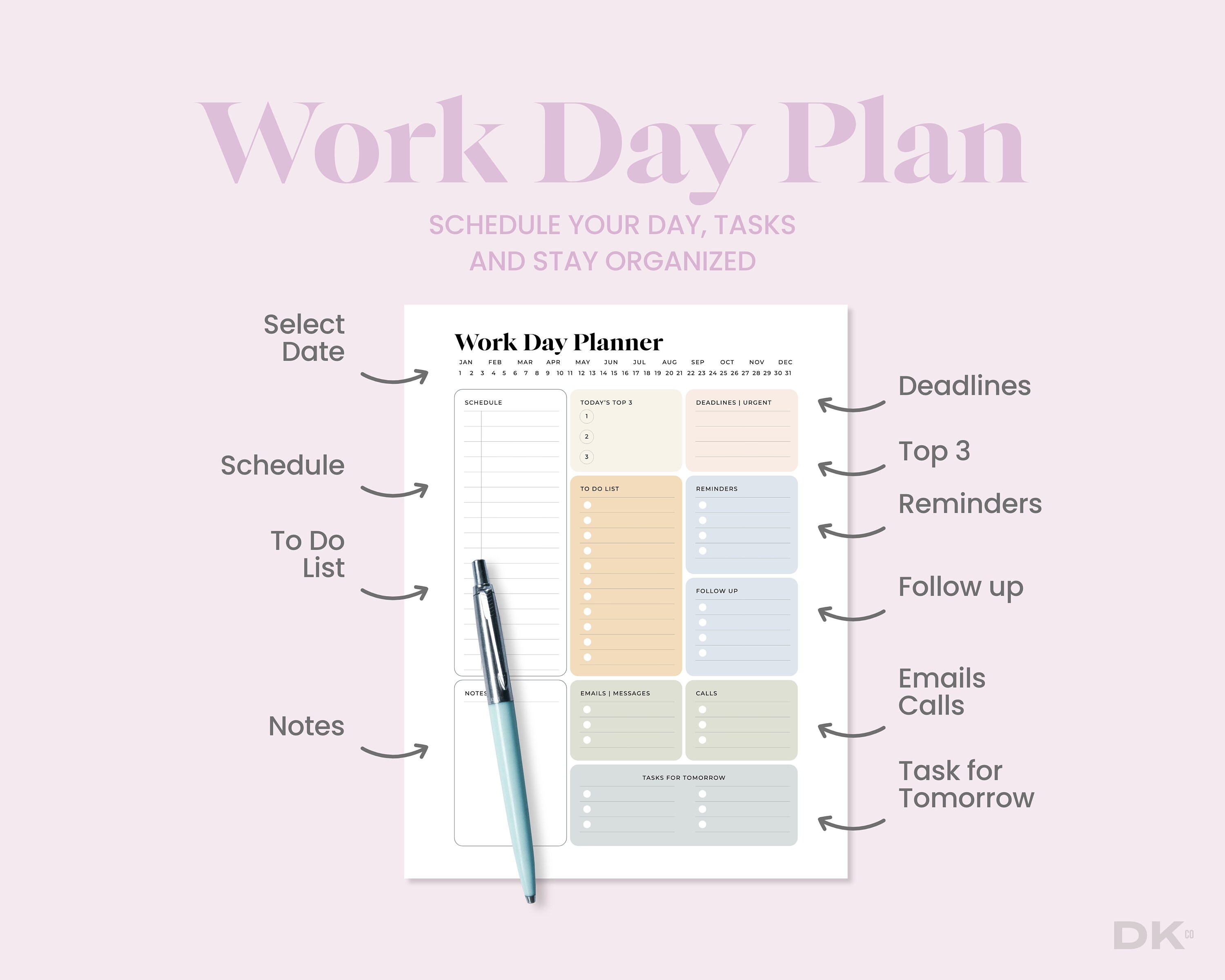 Editable Work Planner Printable Work Day Schedule Template Daily ...