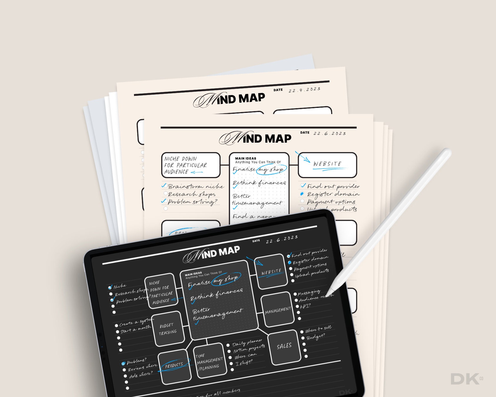 Mind Map Digital Layout Organizer Template Mind Mapping Journal ...
