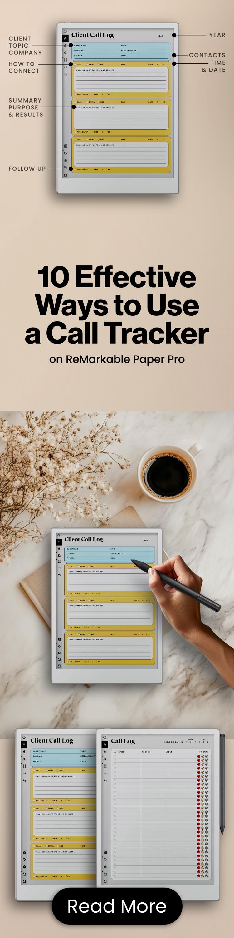 Call Tracker for Remarkable Paper Pro Template Contact List Note ...