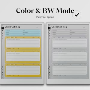 Call Tracker for Remarkable Paper Pro Template Contact List Note ...