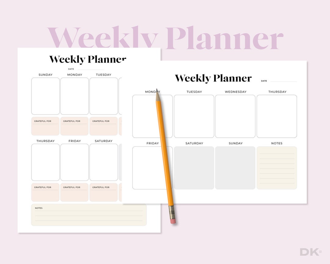 Monthly, Weekly Planner, Undated Week Agenda, Weekly Glance ...