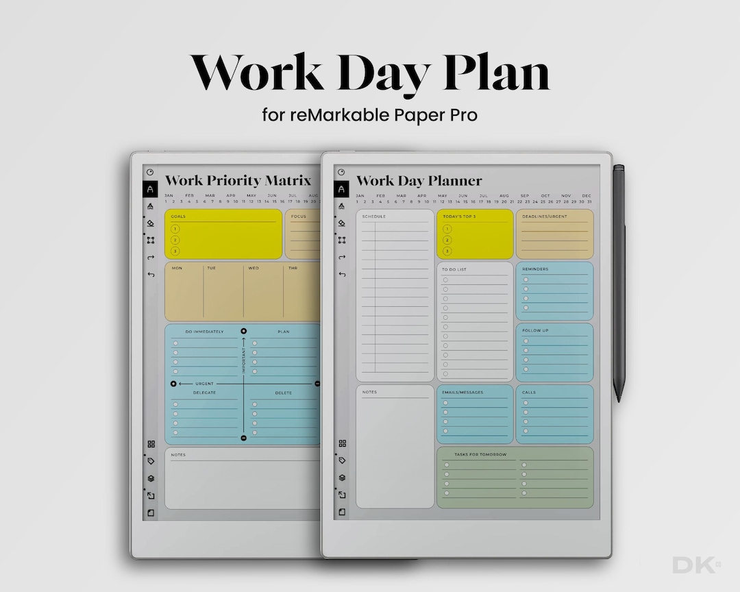 Work Day Planner for Remarkable Paper Pro Template Work Day Schedule Organizer for Remarkable ...