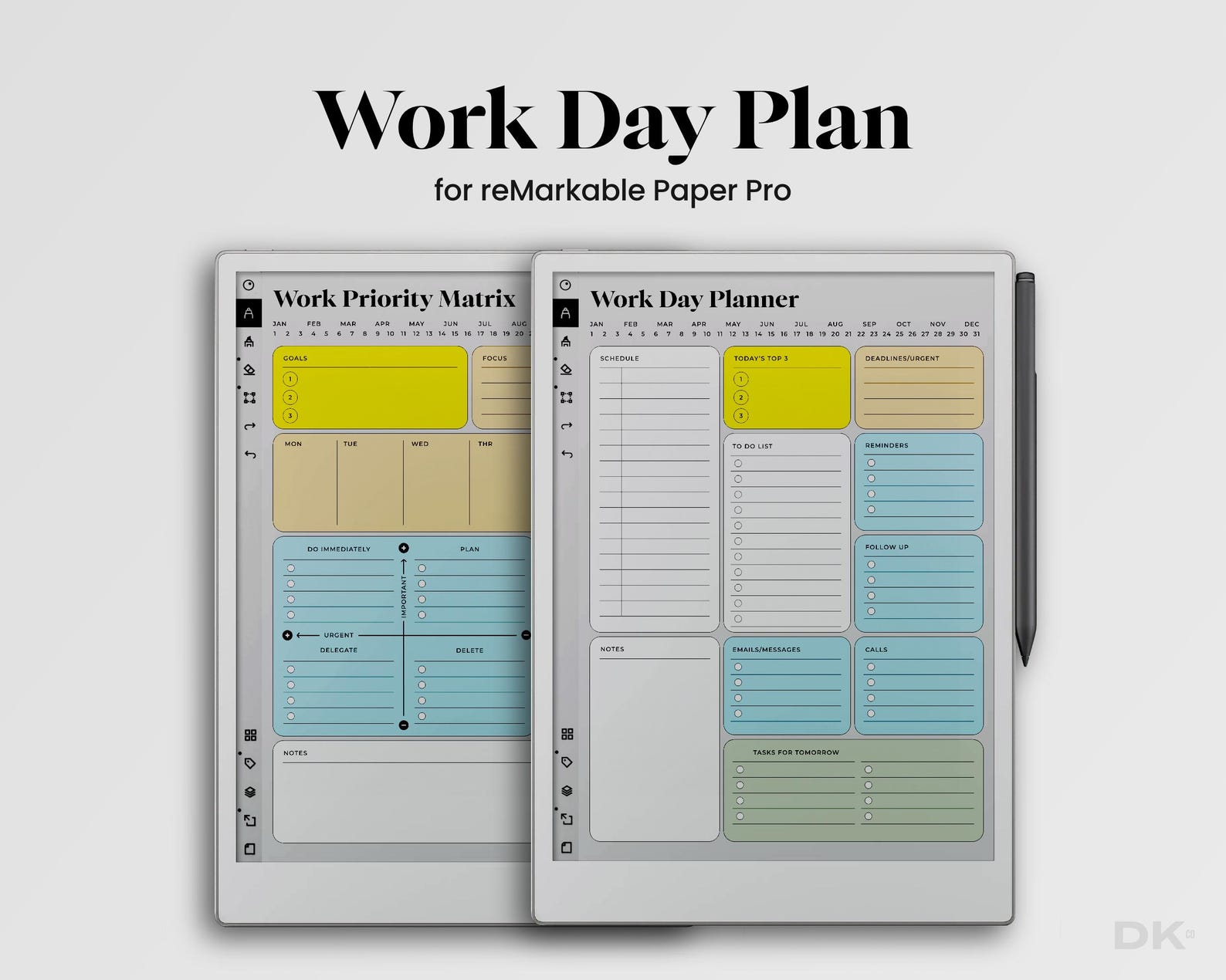 Work Day Planner for Remarkable Paper Pro Template Work Day Schedule ...