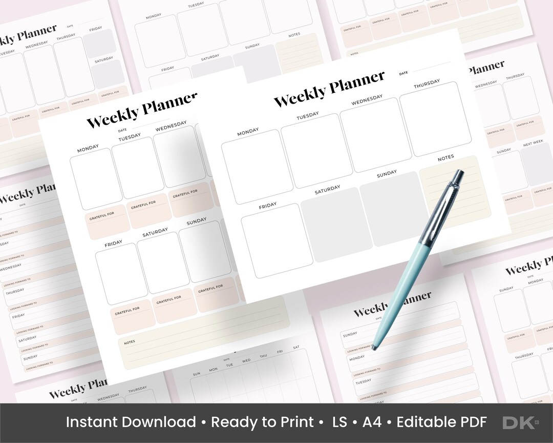 Weekly Planner Printable Work From Home Digital Download Template PDF ...