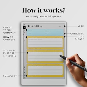 Call Tracker for Remarkable Paper Pro Template Contact List Note ...