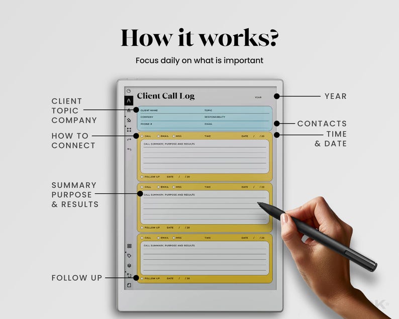 Call Tracker for Remarkable Paper Pro Template Contact List Note ...