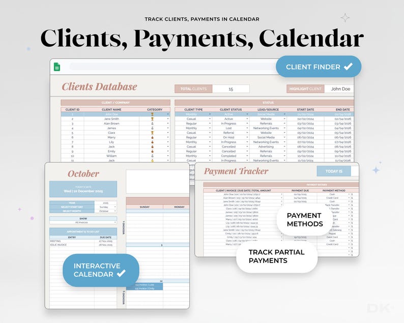 Invoice Tracker Payment Manager Dashboard Small Business Spreadsheet ...