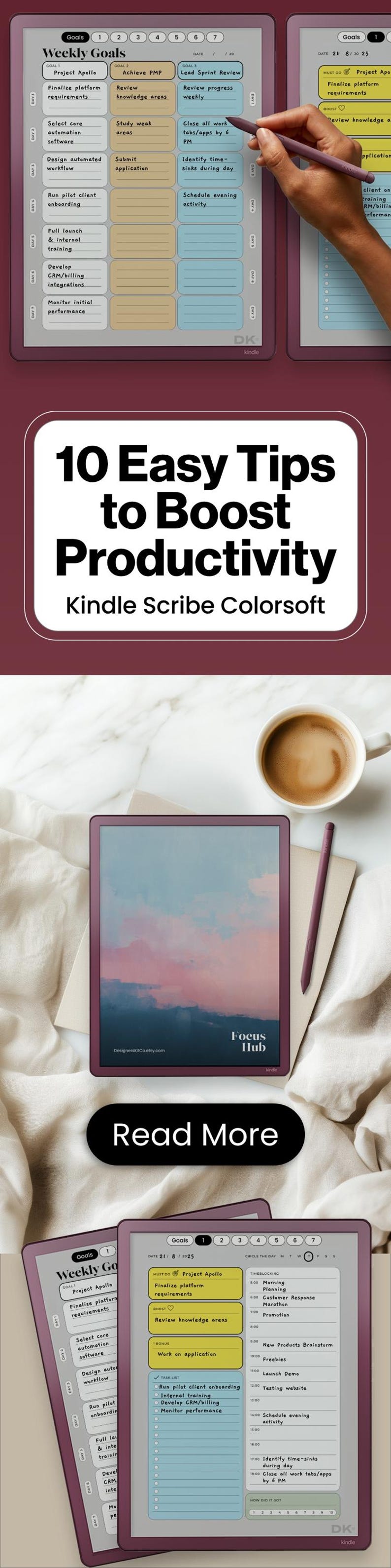 Focus Hub for Kindle Scribe Colorsoft Goal Setting Planner Daily Weekly ...